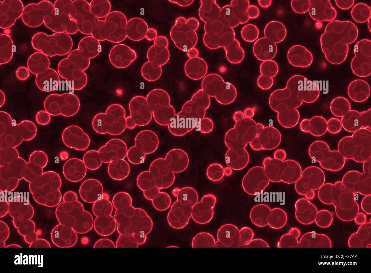 amazing artistic red big amount of biological living cells digitally ...