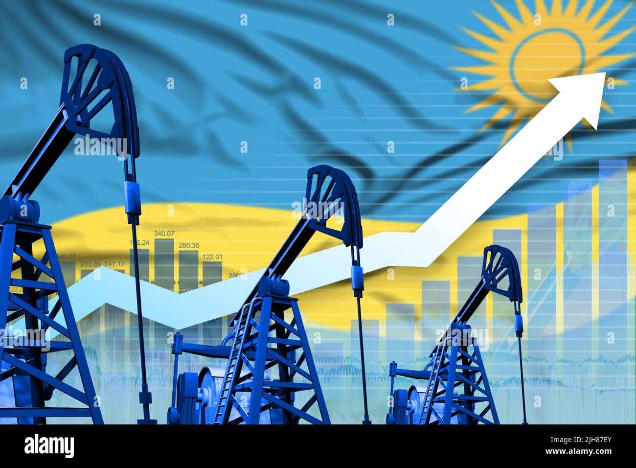 Rwanda oil industry concept, industrial illustration - rising up chart ...