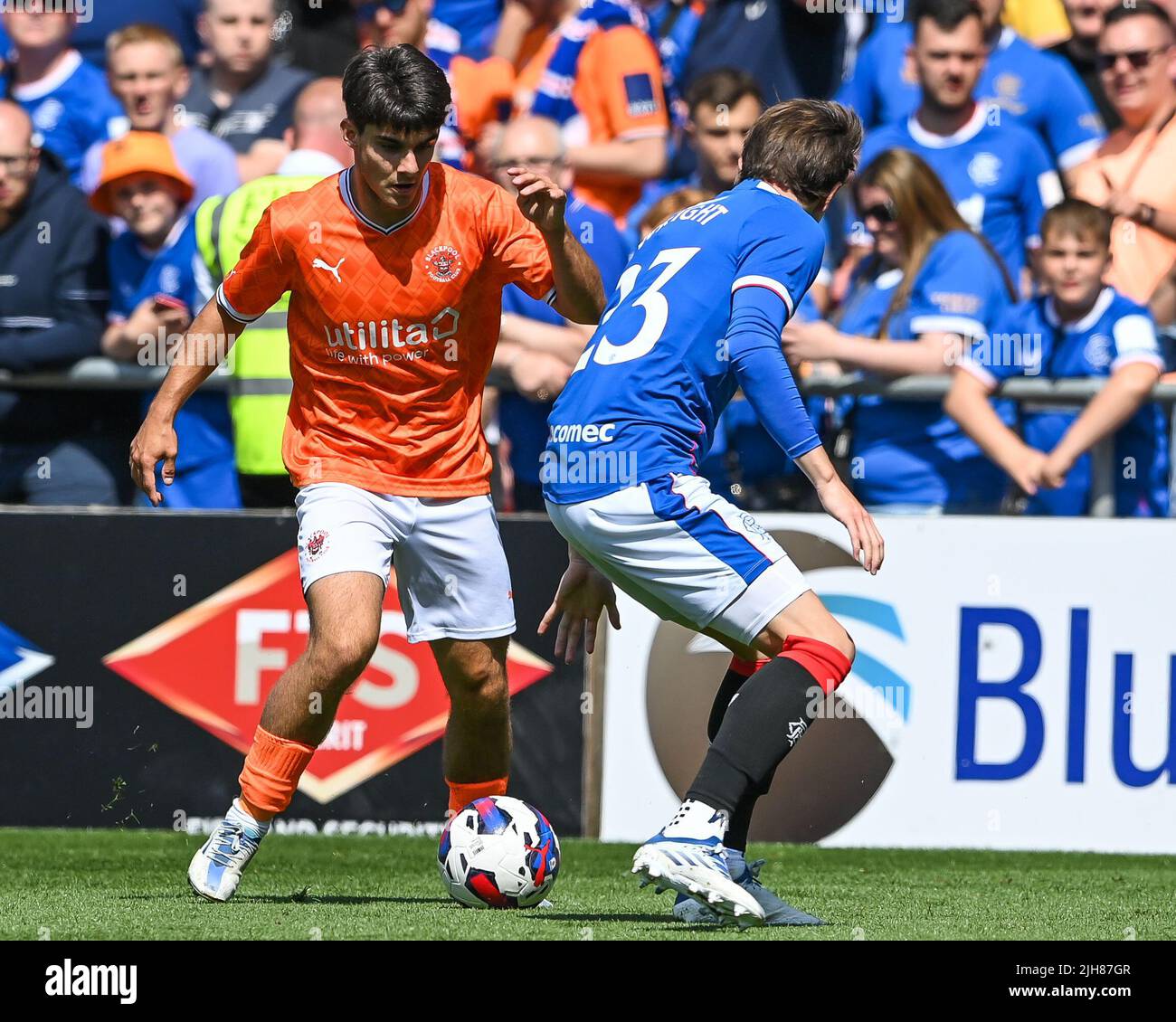 Rob Apter #36 of Blackpool takes on Scott Wright #23 of Rangers Stock ...