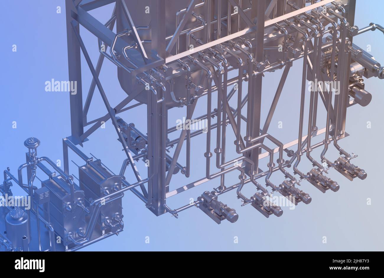 close up industrial background with pipes engines. 3d rendering Stock ...