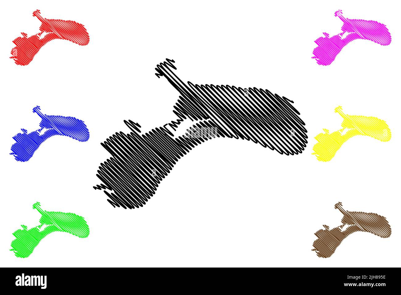 Mon island (Kingdom of Denmark) map vector illustration, scribble ...