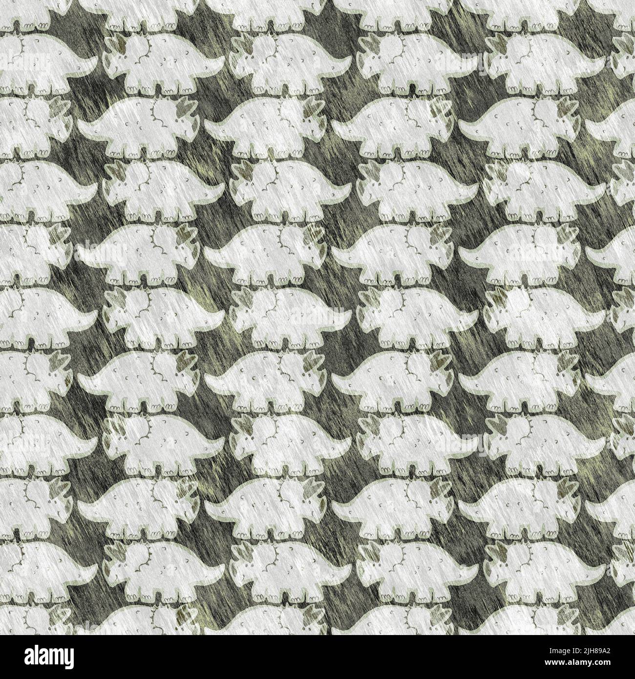 Green hand drawn triceratops dinosaur seamless pattern. Gender Neutral ...