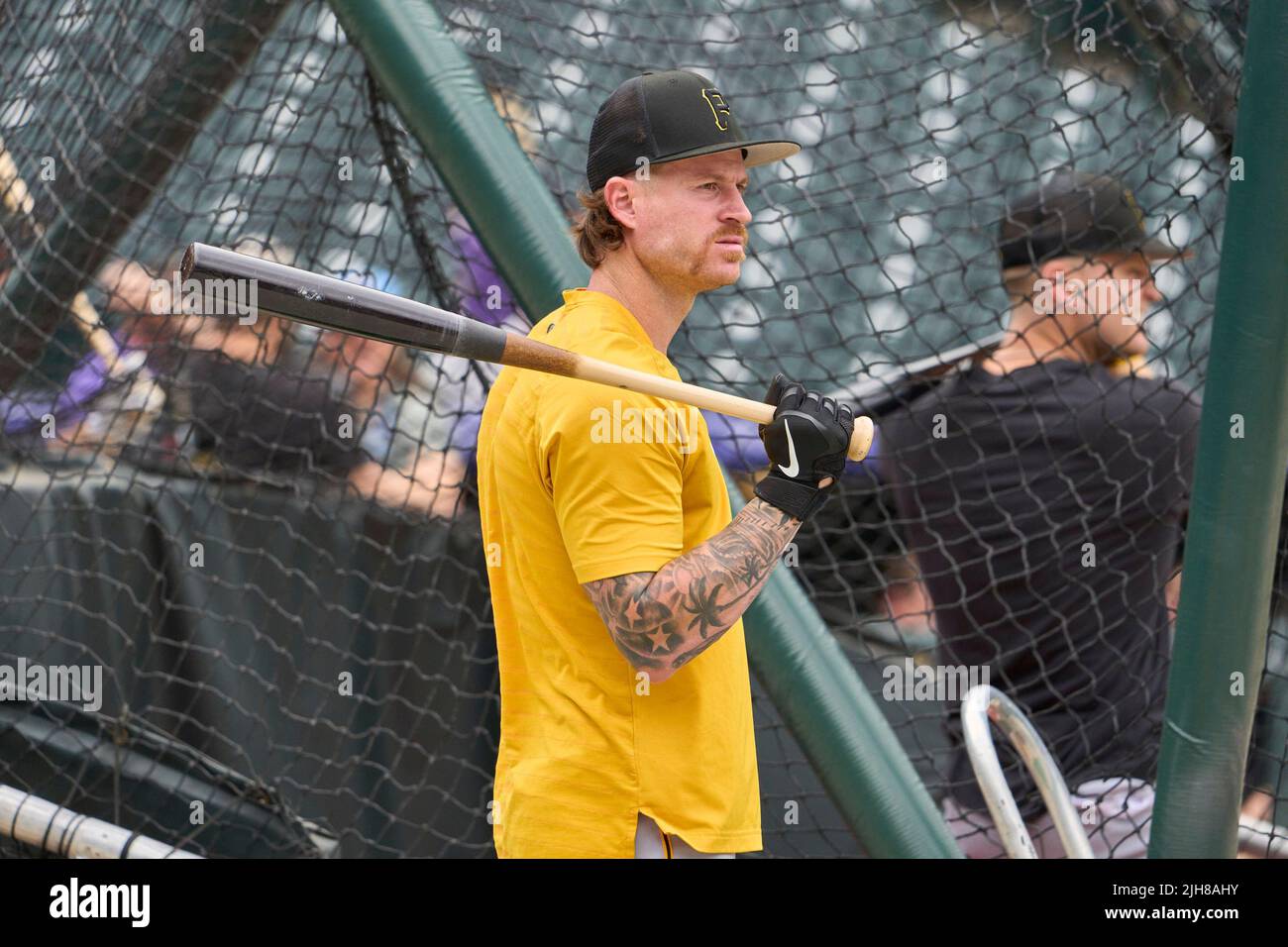 Denver CO, USA. 15th July, 2022. Pittsburgh left fielder Ben Gamel (18 ...