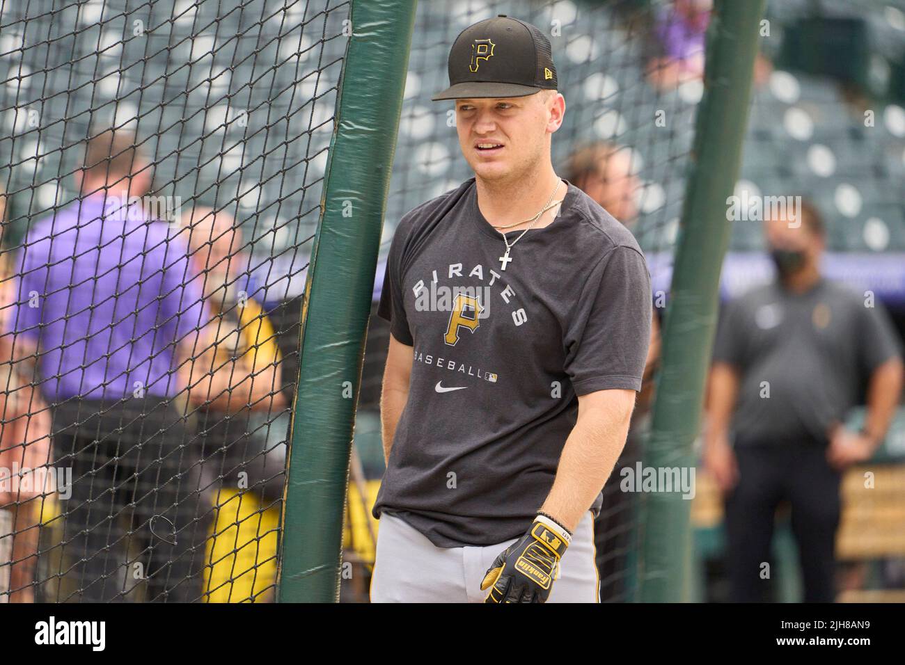 Denver CO, USA. 15th July, 2022. Pittsburgh first baseman Josh Vanmeter ...