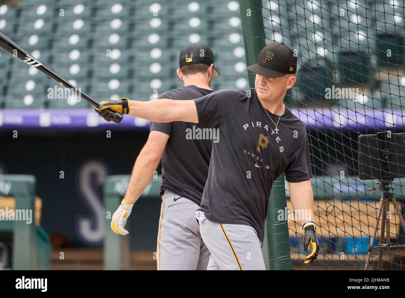 Denver CO, USA. 15th July, 2022. Pittsburgh first baseman Josh Vanmeter ...