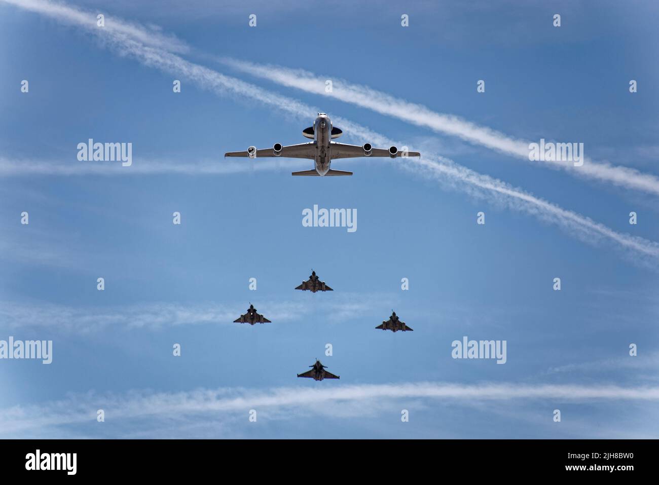 Paris, France. 14th July, 2022. A E-3F AWACS, a M2000-5, two M2000C and ...