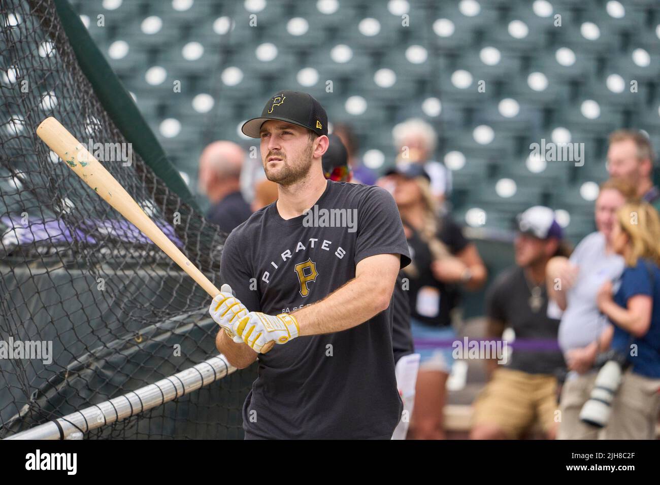 July 15 2022: Pittsburgh catcher Jason Delay (61) works out during pre ...