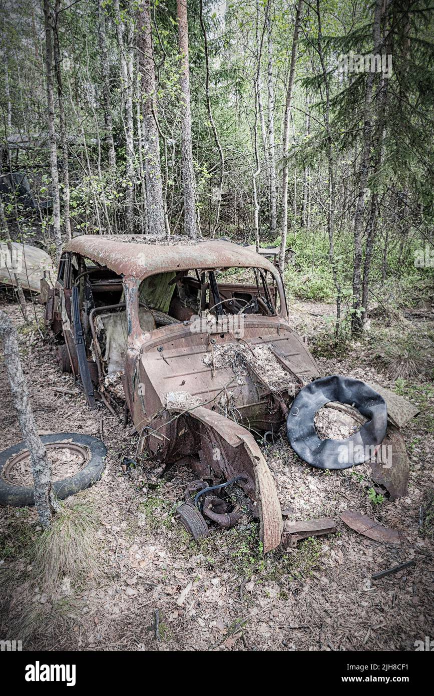 Car graveyard situated in forest hi-res stock photography and images ...