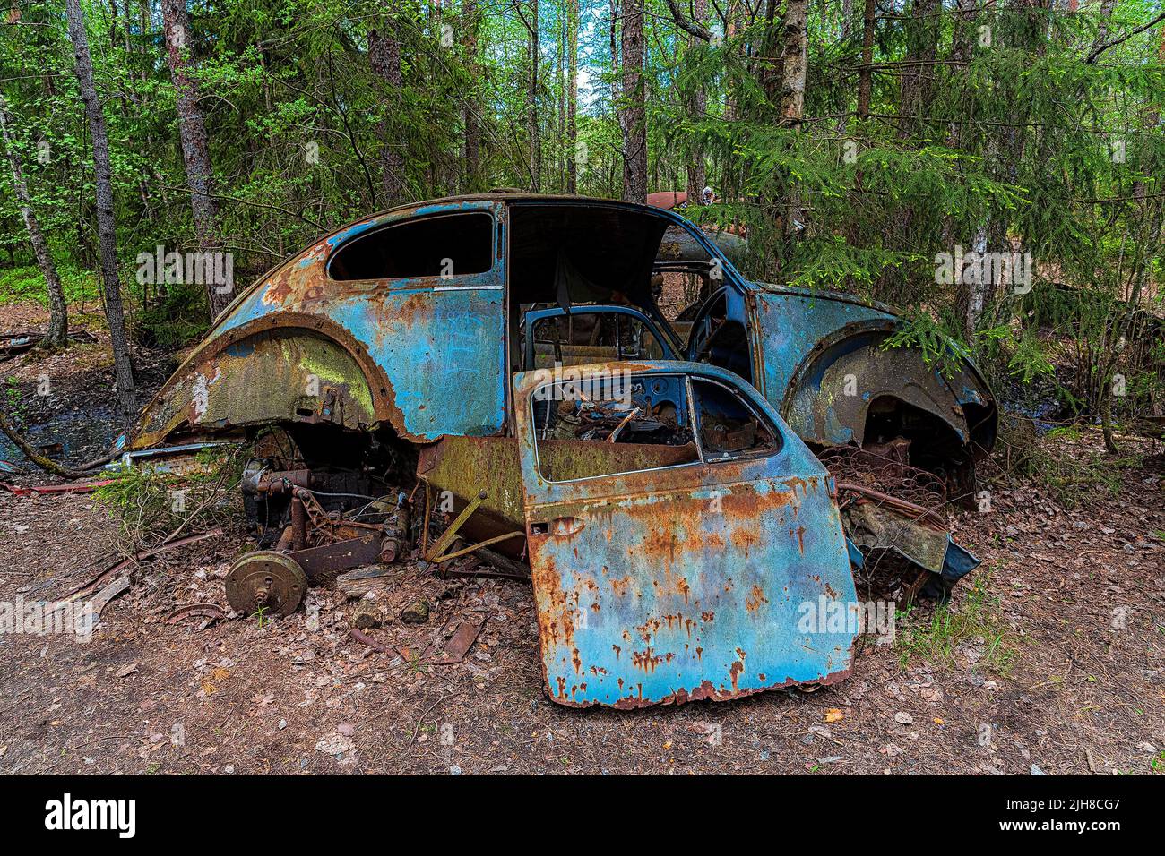 Car graveyard situated in forest hi-res stock photography and images ...