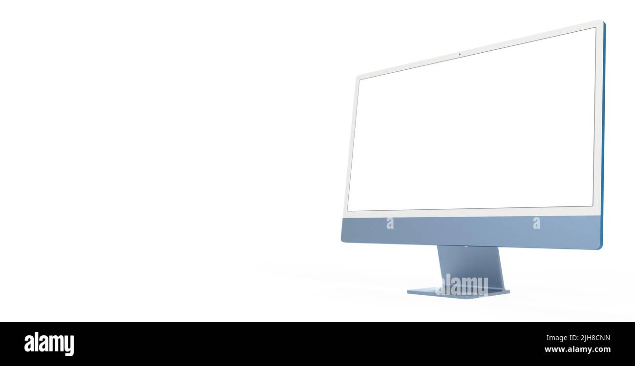 A 3d rendering of a modern computer monitor mockup with copy space isolated on white background ...