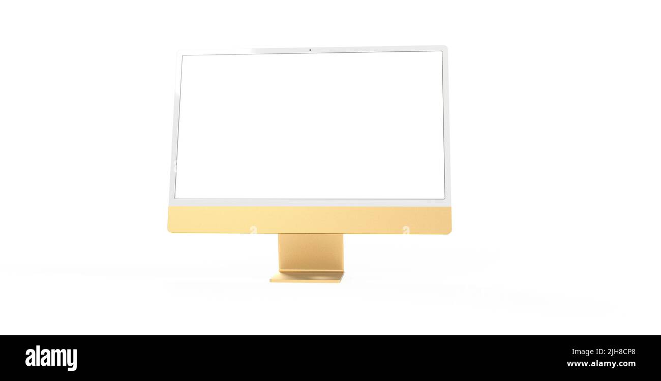 A 3d rendering of a modern computer monitor mockup with copy space isolated on white background ...