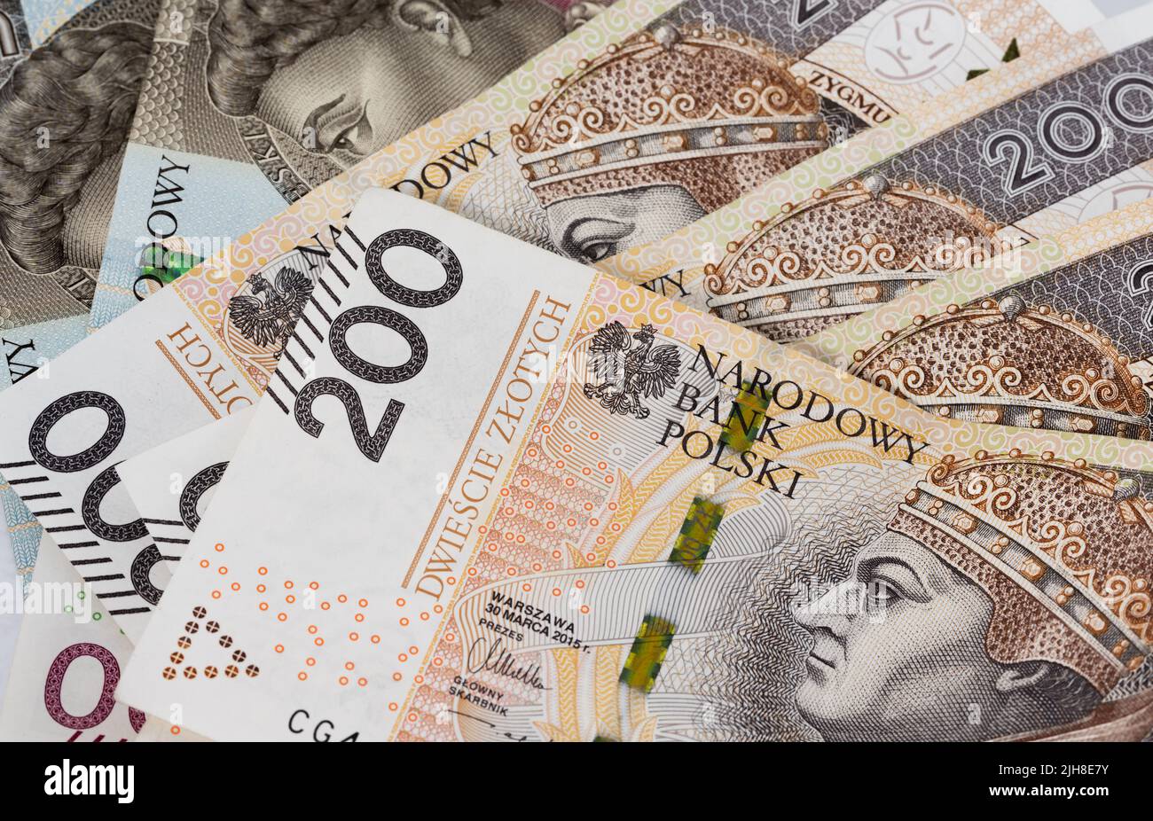 Polish banknotes of large denominations, 200 and 500 zlotys. Money in ...