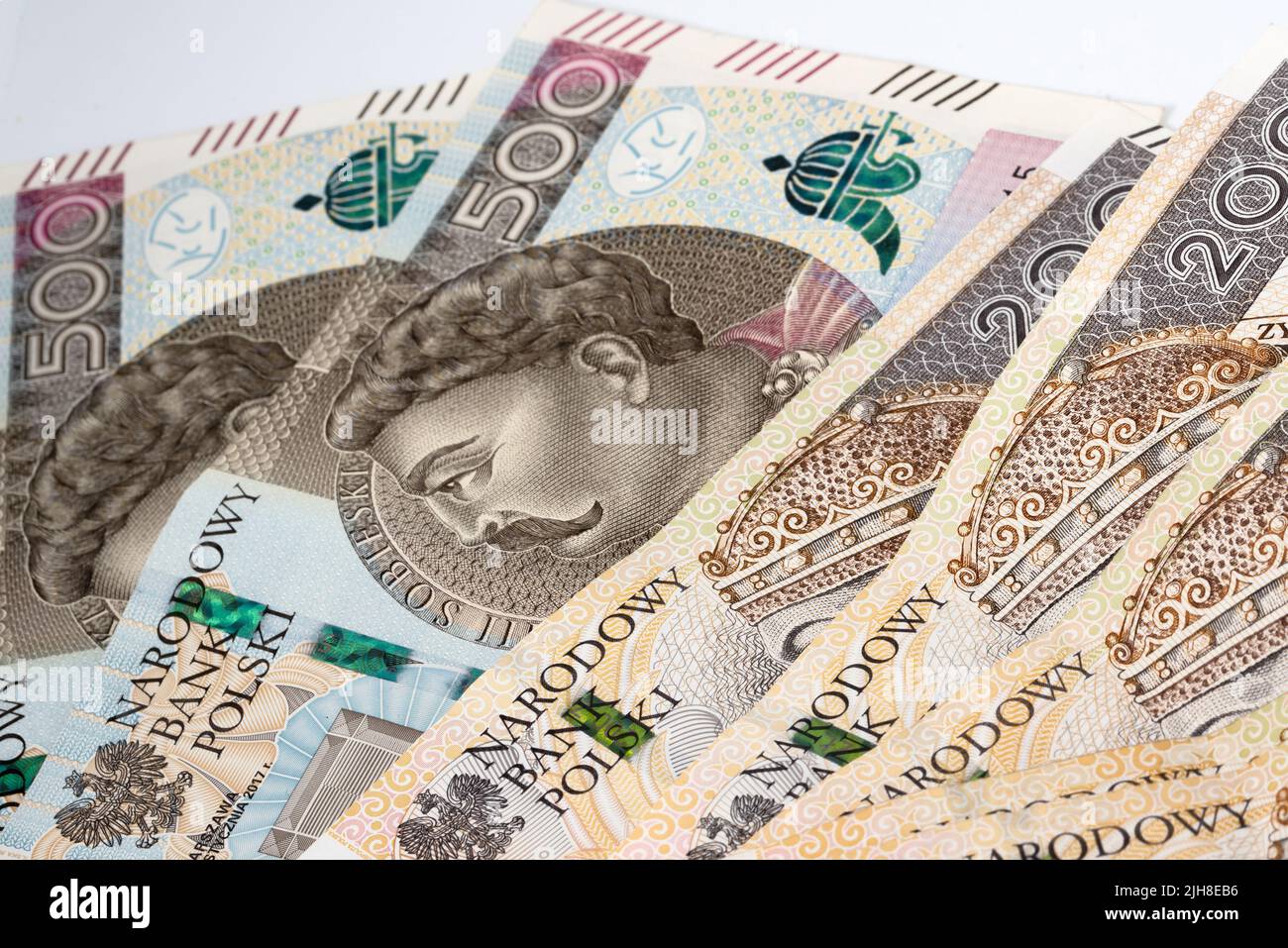 Polish banknotes of large denominations, 200 and 500 zlotys. Money in ...