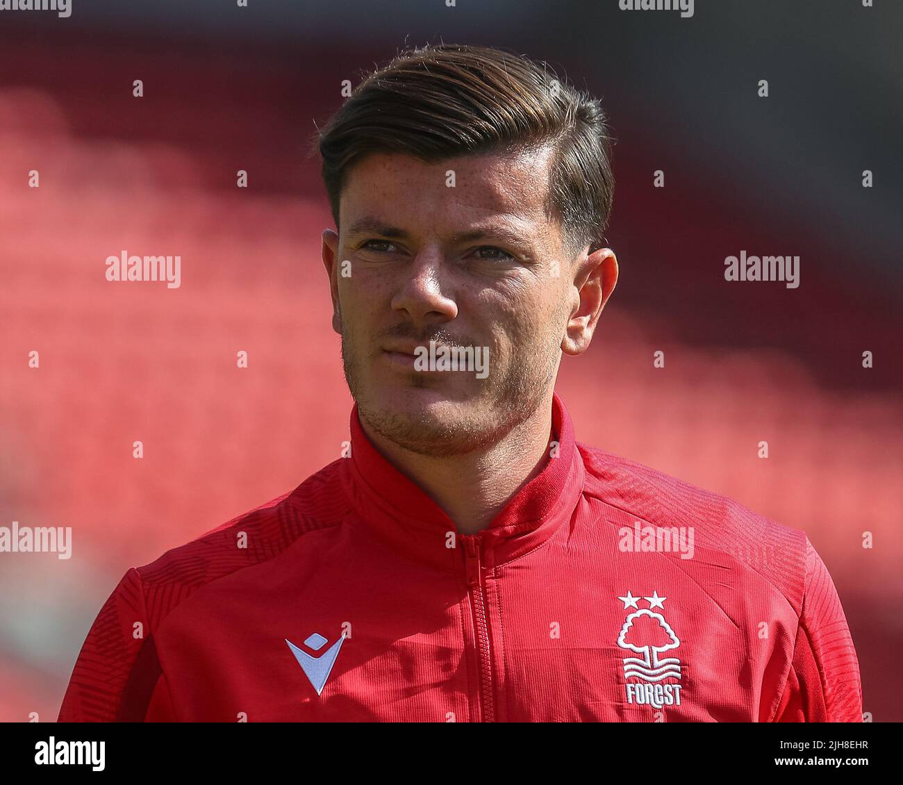 Giulian Biancone #2 of Nottingham Forest arrives at Oakwell Stadium ...