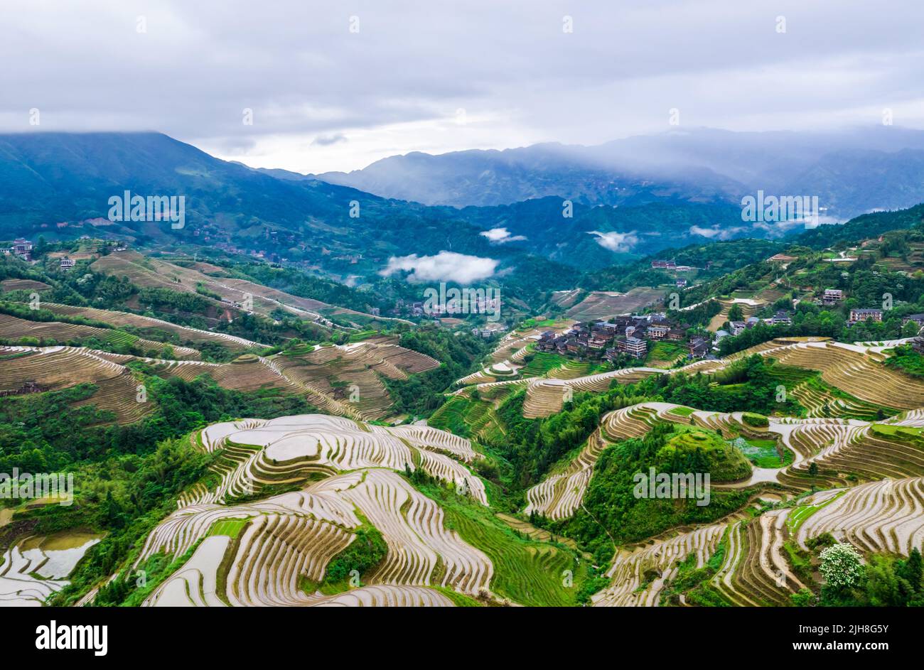 An aerial view of the Yuanyang Hani Rice terraces in Honghe Prefecture ...