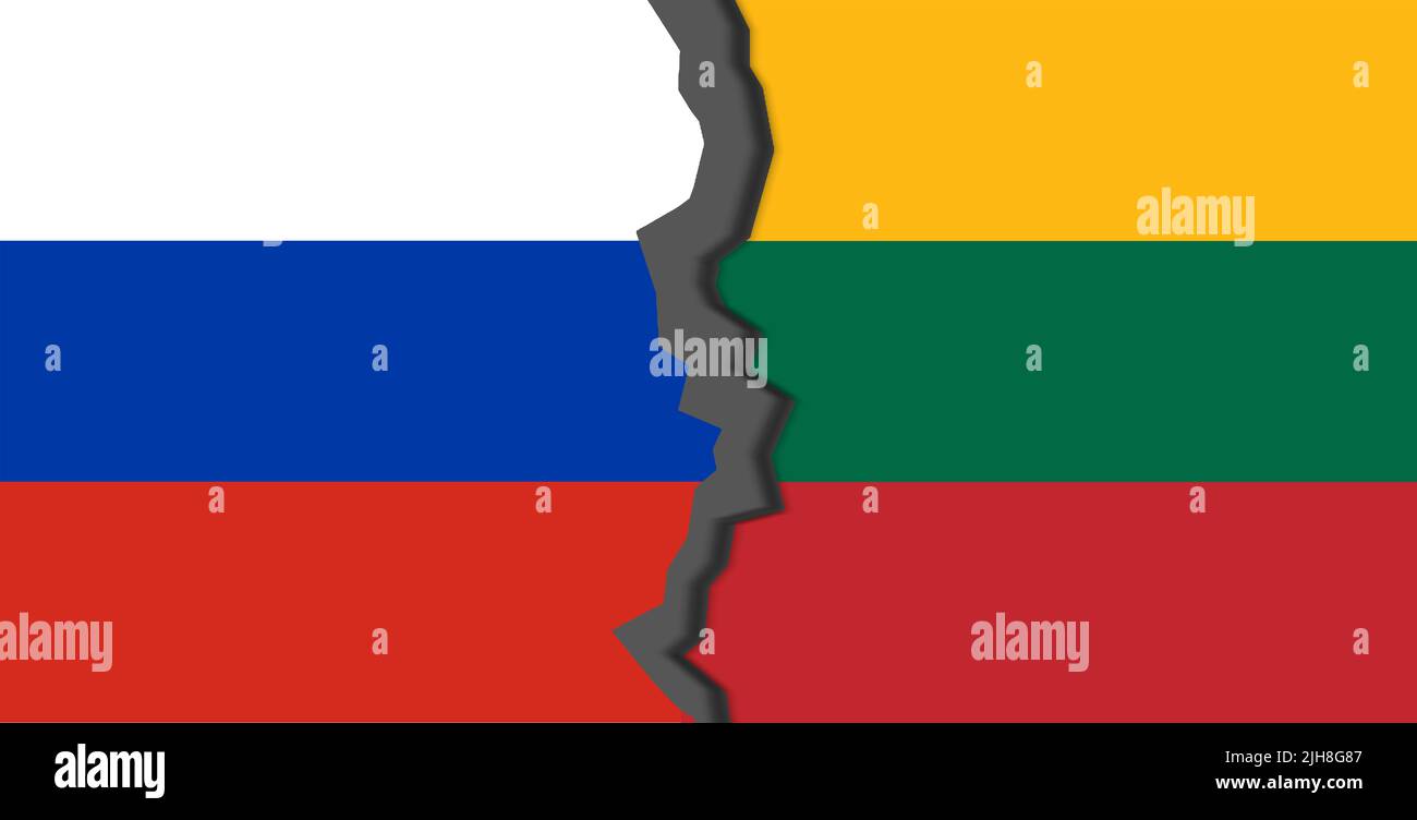 Flags of Russia and Lithuania, Russia vs Lithuania in world war crisis ...
