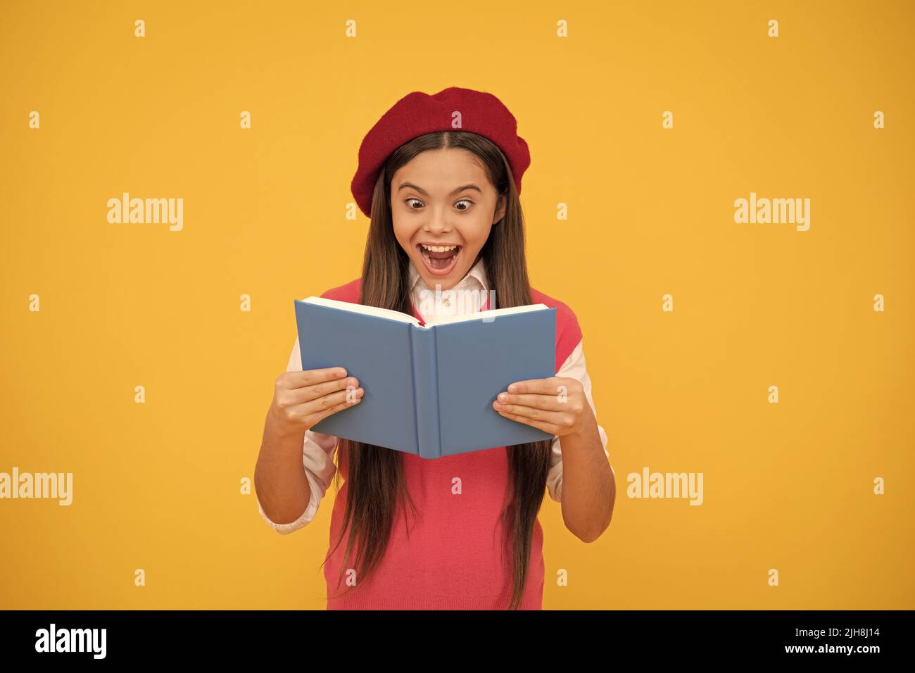 unbelievable. back to school. surprised kid in beret ready to study ...