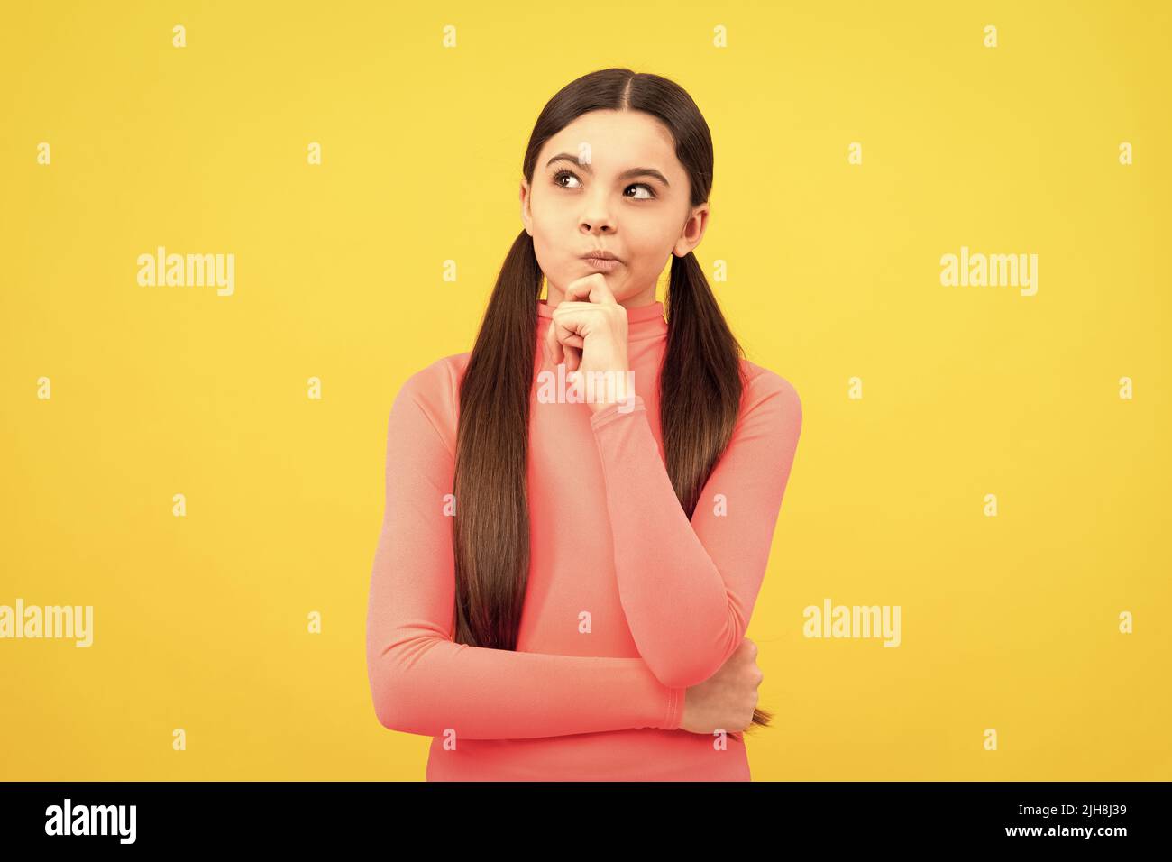 portrait of thinking child. express human emotions. making important ...