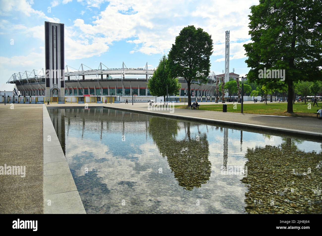 The modern exterior of Olympic stadium Grande Torino Turin Italy with a ...