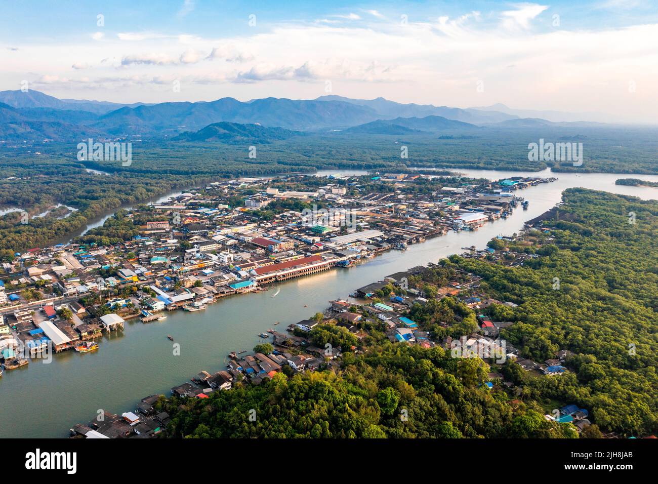 Aerial city view of Ranong and its estuary, Thailand Stock Photo - Alamy