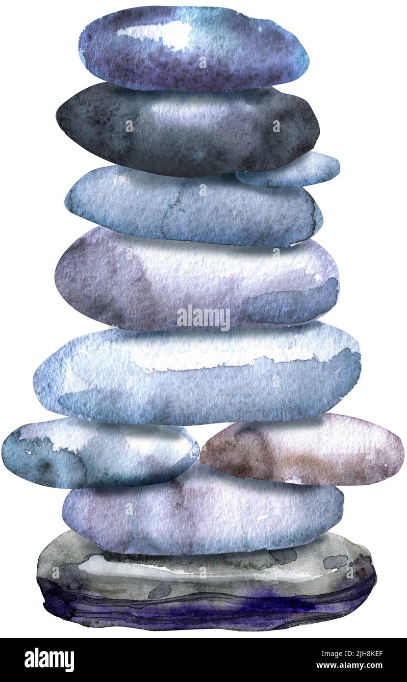 Hand drawn isolated colorful watercolor heap of stones on white ...