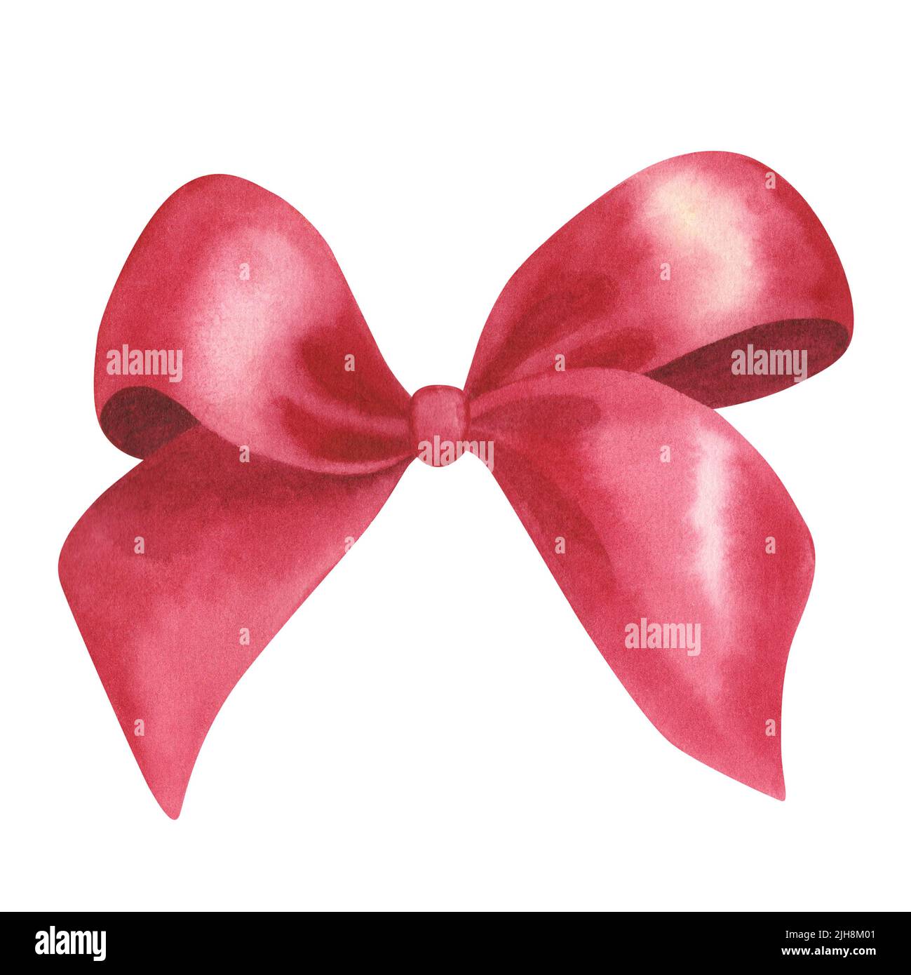 Red silk ribbon bow isolated on white background. Watercolor hand drawn ...