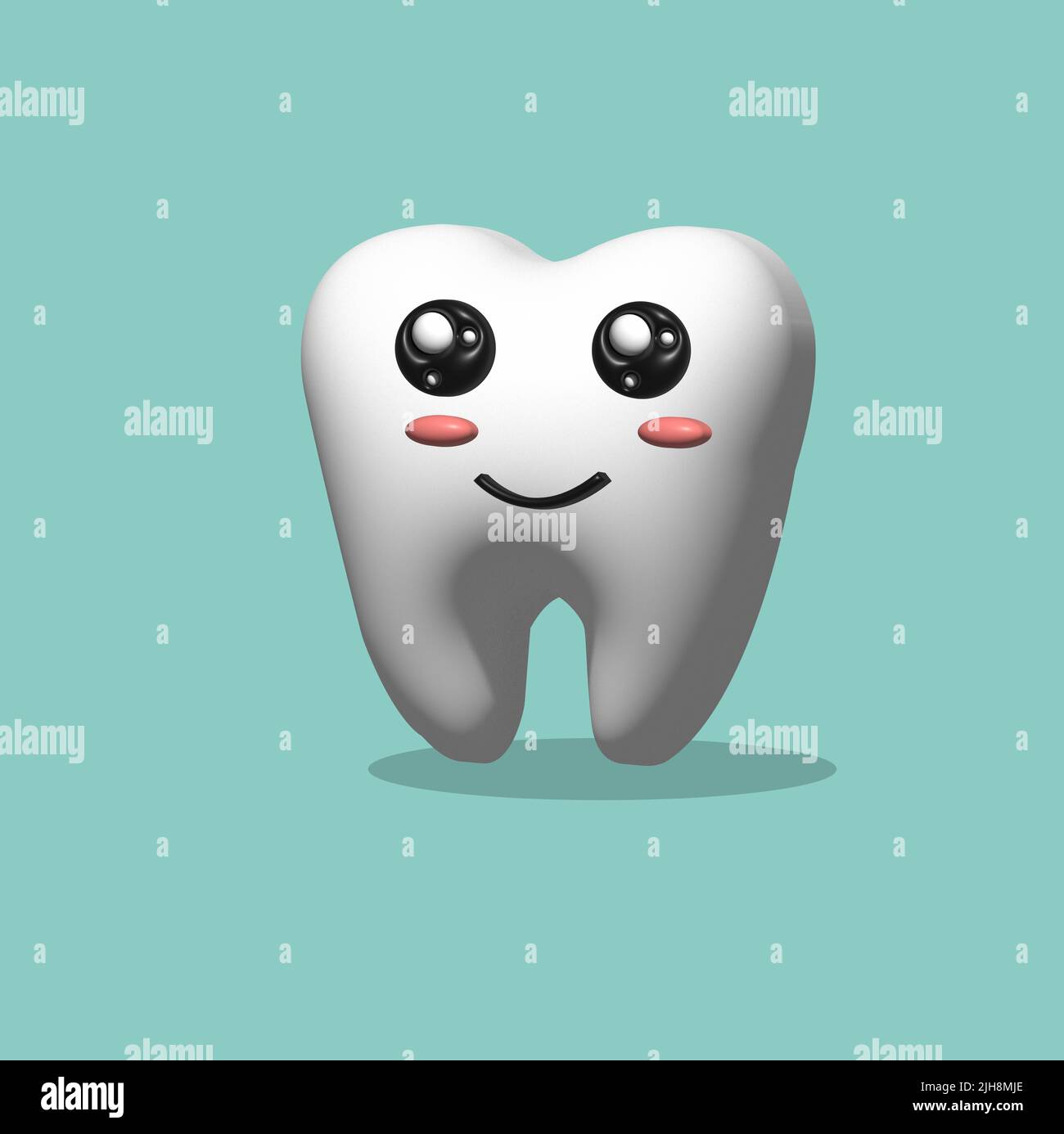 A cartoon tooth with a smiley face isolated on a light blue background ...