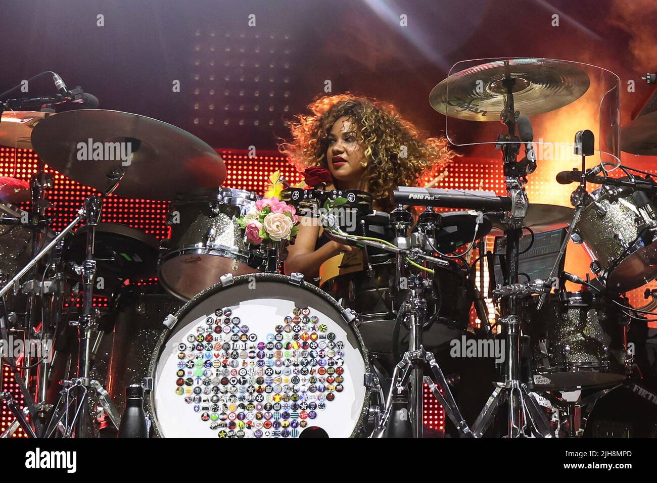 Cherisse Osei drums during the Music Concert Simple Minds - 40 Years of ...