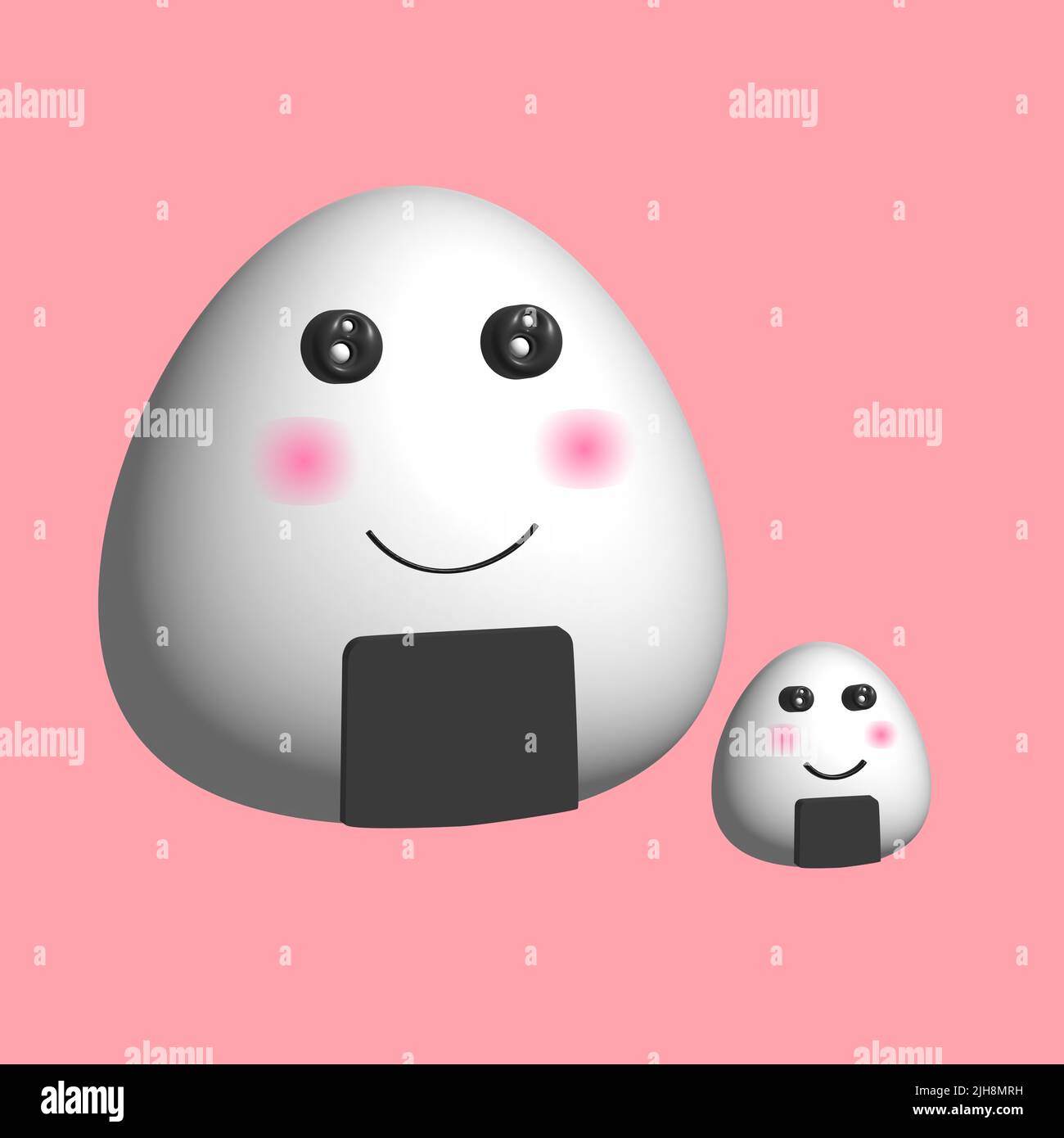 A cartoon of onigiri rice triangles isolated on a pink background Stock ...