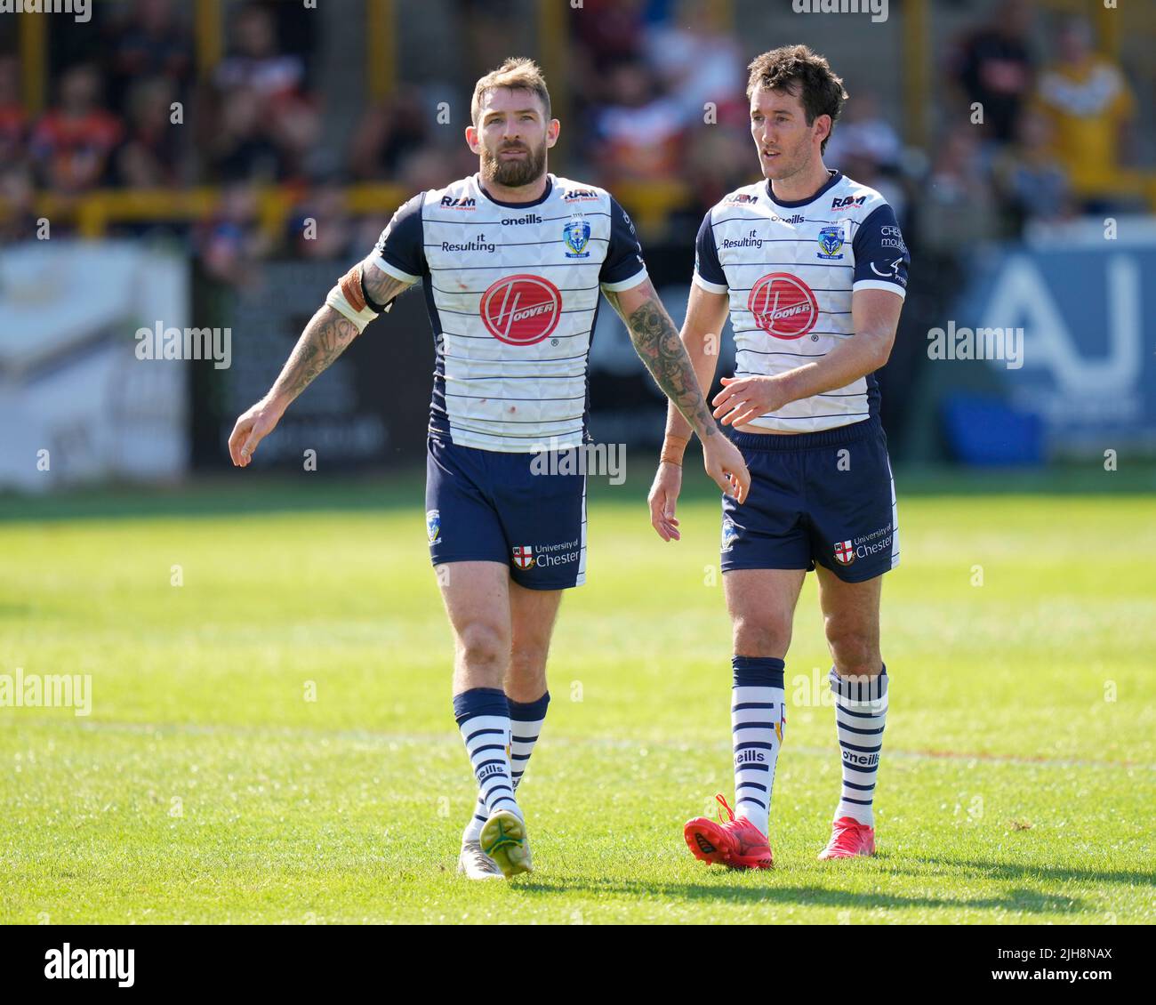 Stefan Ratchford #1 and Daryl Clark of Warrington Wolves after the game ...