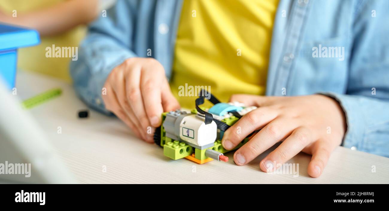 Programming work, learning robotics in elementary school. Children ...