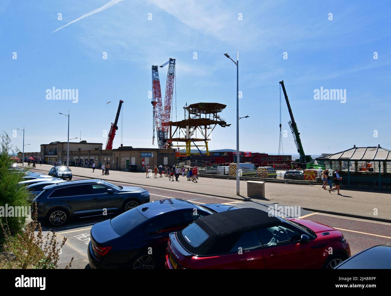 Weston Super Mare, UK. 16th July, 2022. UK Weston Super Mare a decommissioned oil rig is being ...