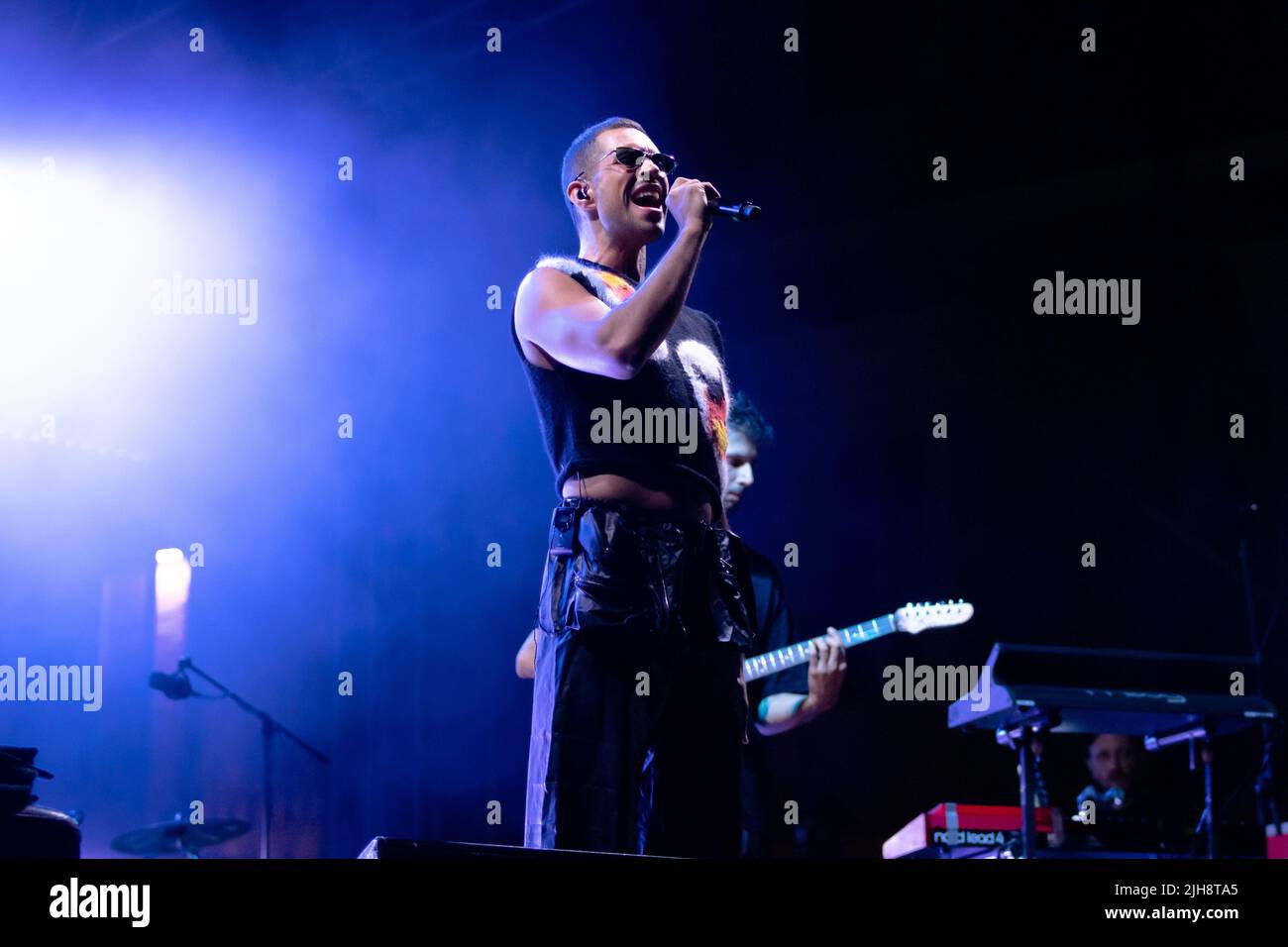 Mahmood performing on stage during the Italian singer Music Concert ...