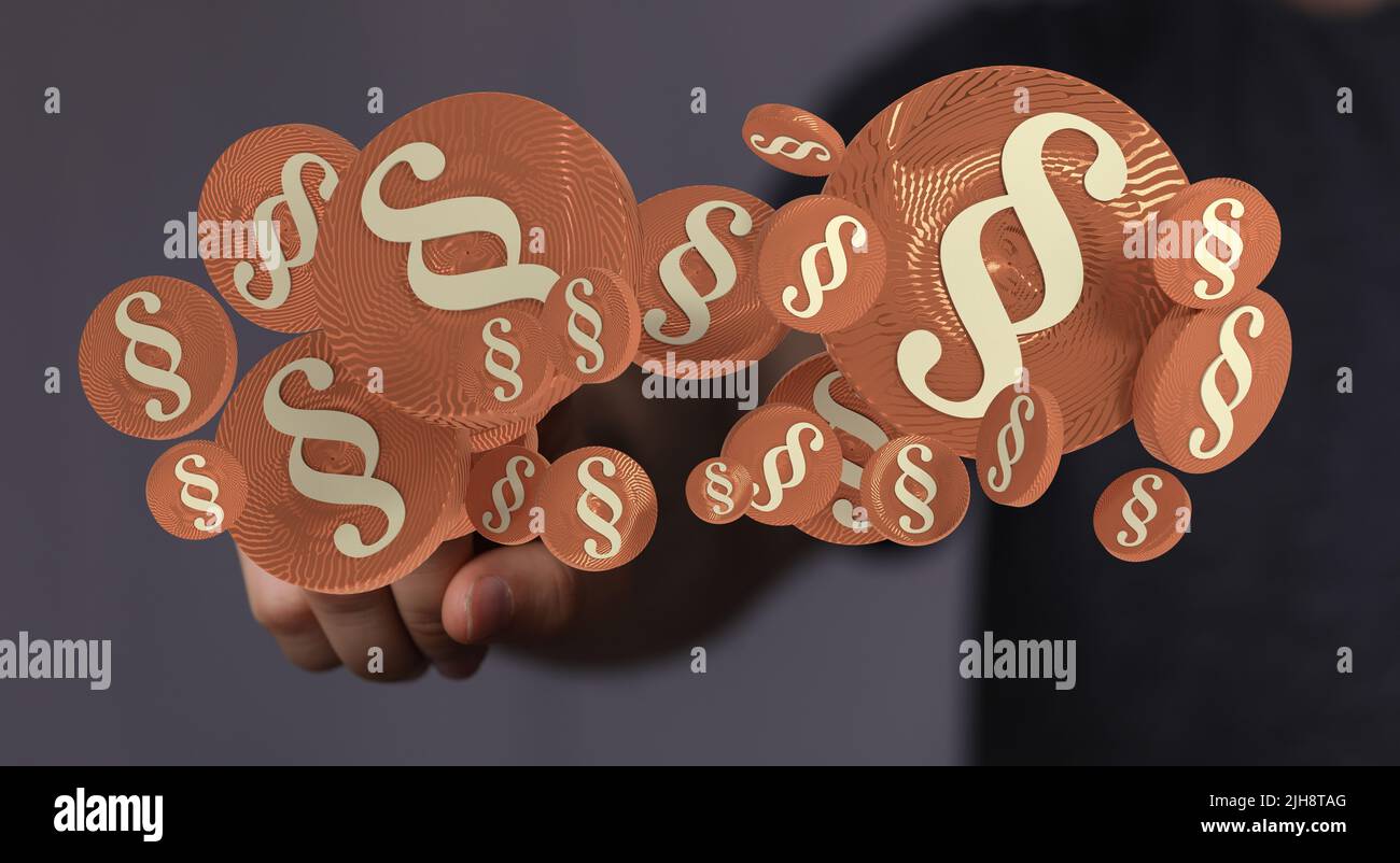 A man touching a floating render of the paragraph signs Stock Photo - Alamy