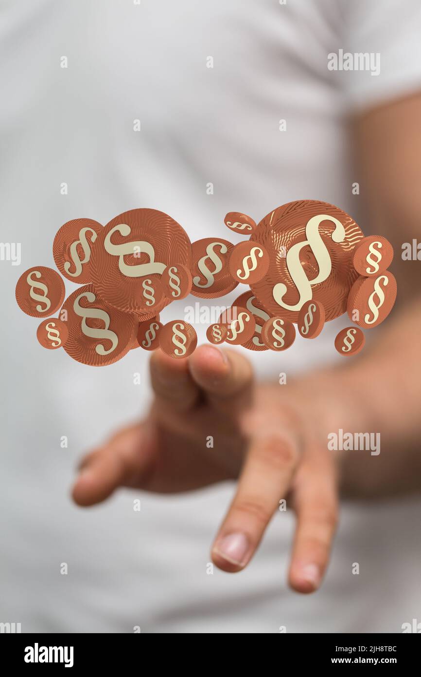 A man touching a floating render of the paragraph signs Stock Photo - Alamy