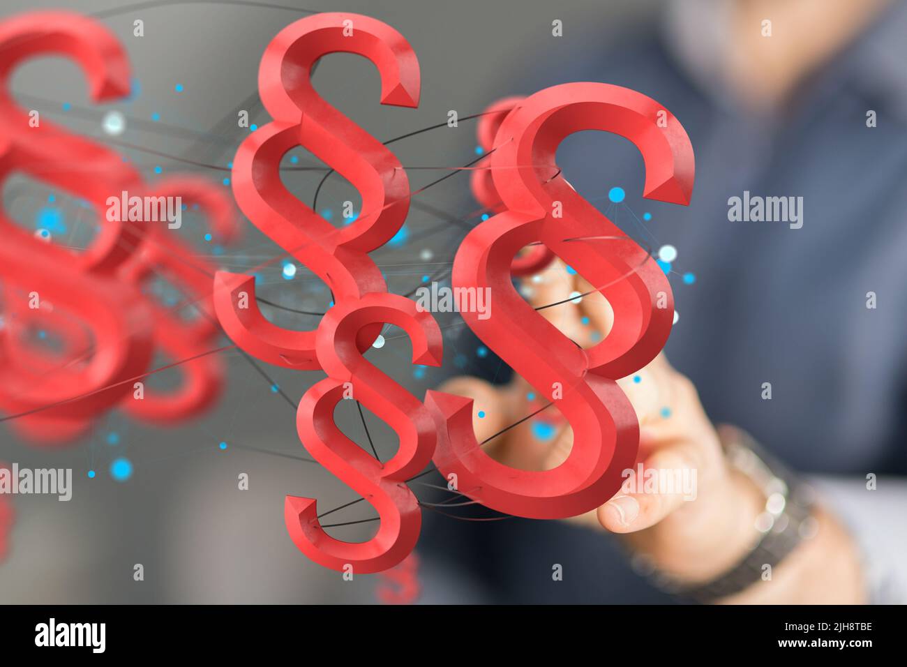 A man touching a floating render of the red paragraph signs Stock Photo ...