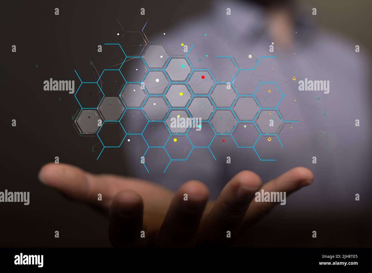 A Person Holding On A Floating Digital Render Of A Binary Code Network 0782