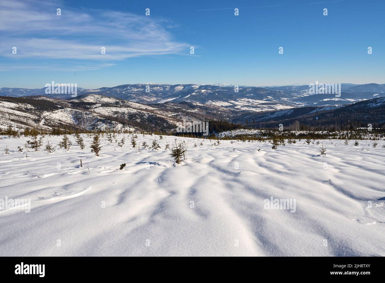 Briliant view of Silesian Beskid Mountains range on european Bialy ...