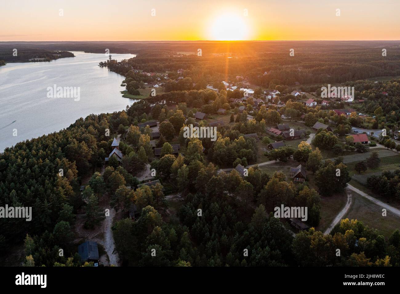 A view of the Museum in Wdzydze and the whole village and lake Golun at ...