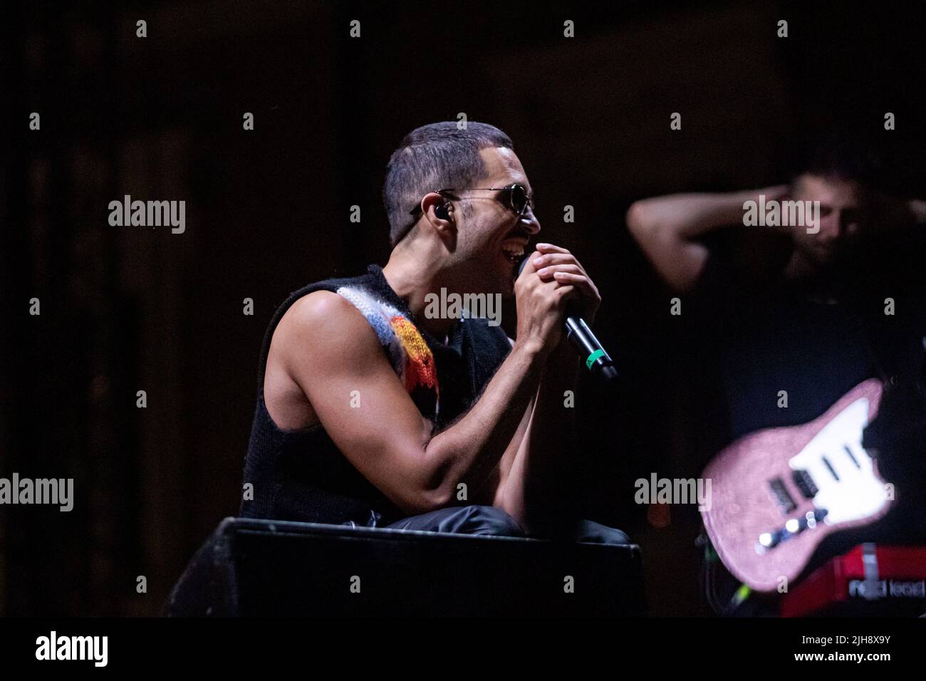 Mahmood performing on stage during the Italian singer Music Concert ...