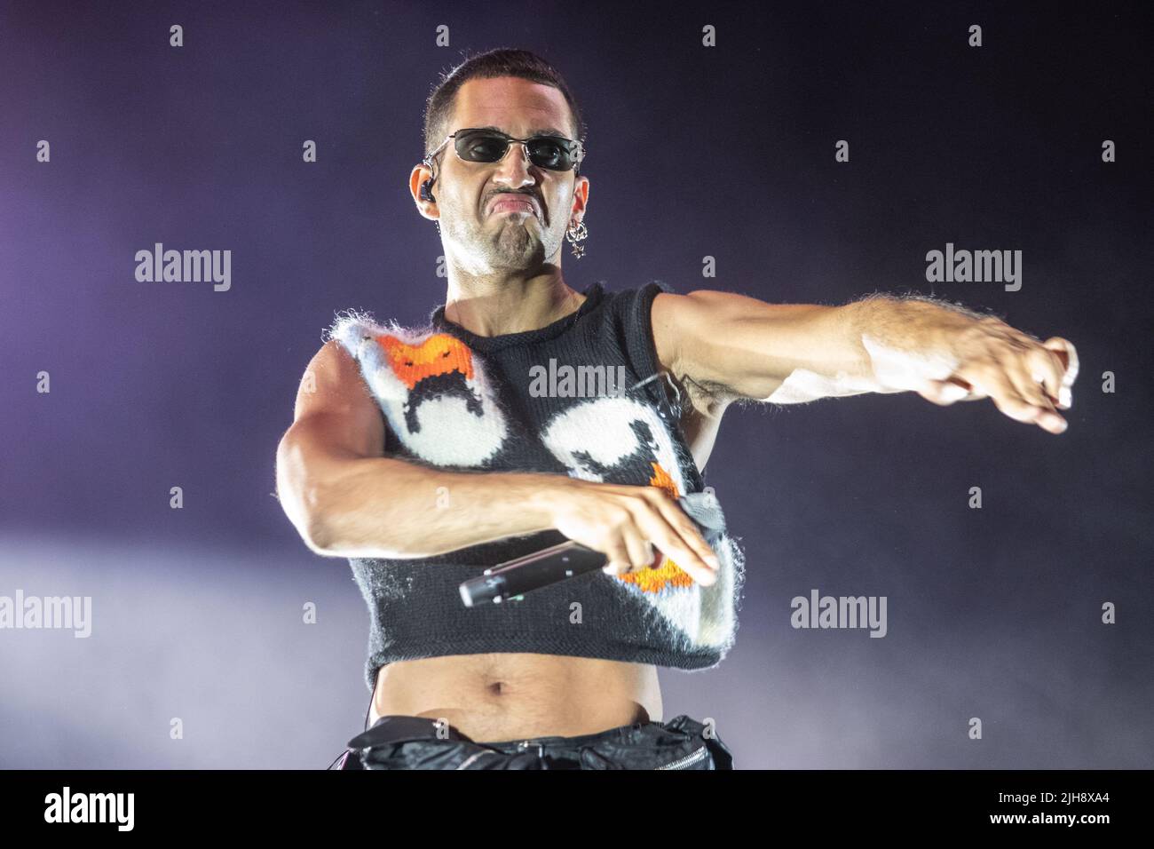 Mahmood performing on stage during the Italian singer Music Concert ...