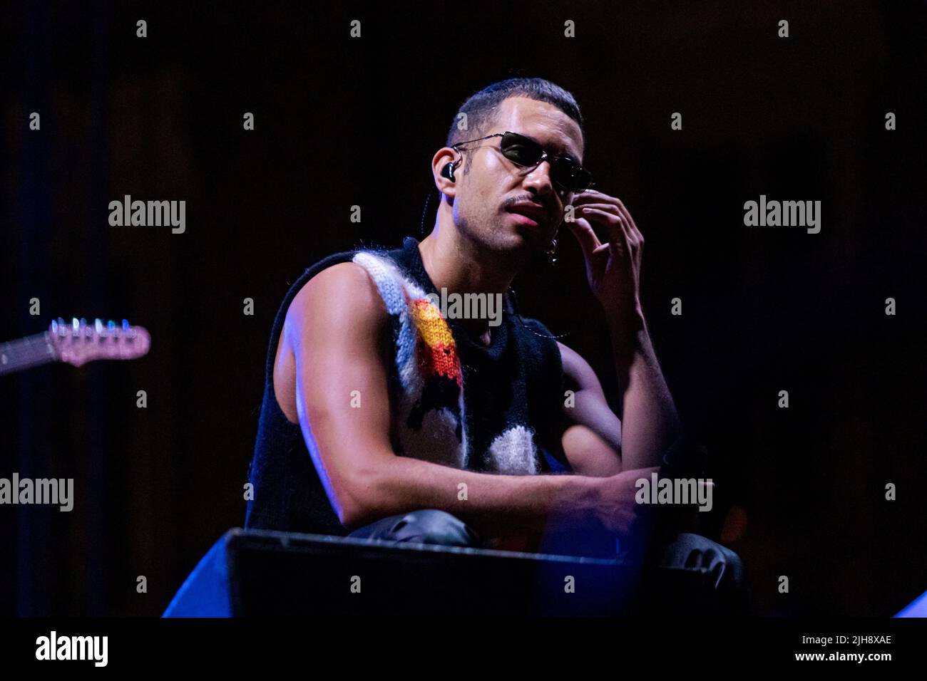 Mahmood performing on stage during the Italian singer Music Concert ...