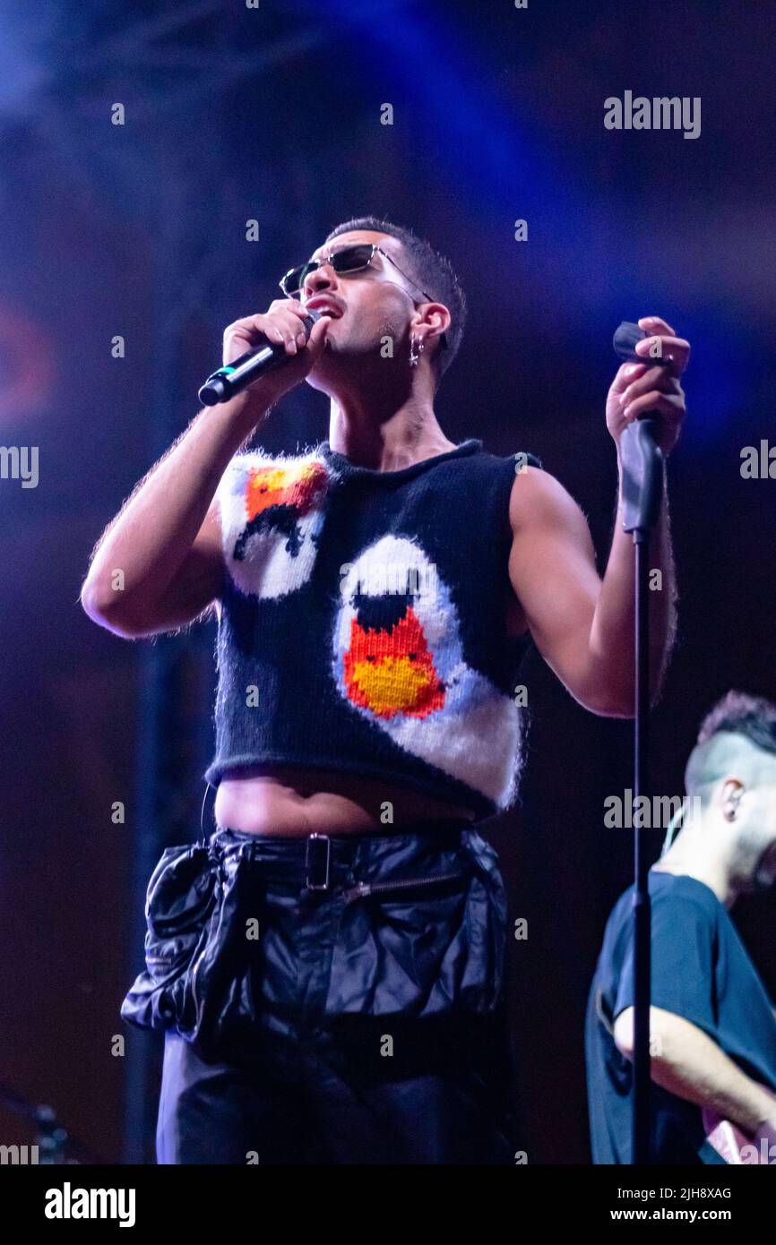 Mahmood performing on stage during the Italian singer Music Concert ...