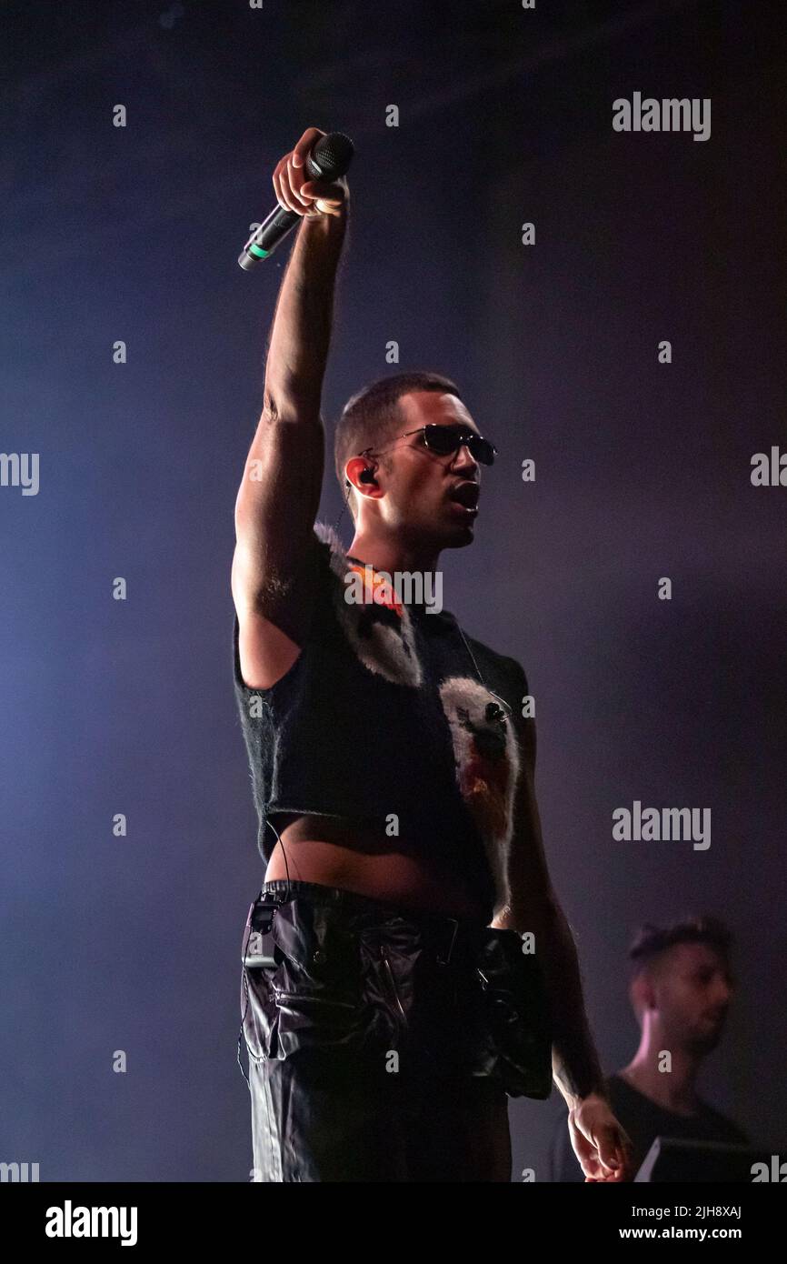 Mahmood performing on stage during the Italian singer Music Concert ...