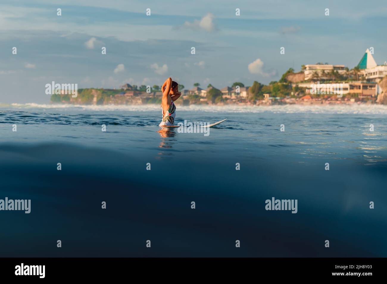 Surfer girl in bikini with surfboard hi-res stock photography and ...
