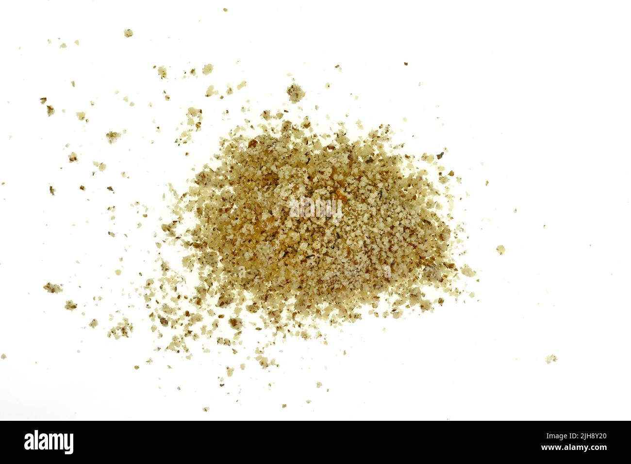Ground walnuts powder on white. Chopped walnuts pile isolated on white ...