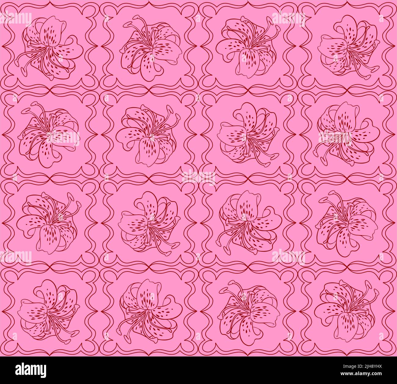 seamless pink with red pattern of geometric and floral elements ...