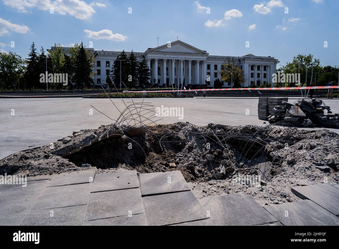 July 16, 2022, Kramators'k, Donets'k Oblast, Ukraine: Crater caused by ...