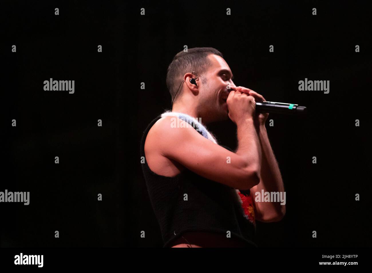Mahmood performing on stage during the Italian singer Music Concert ...