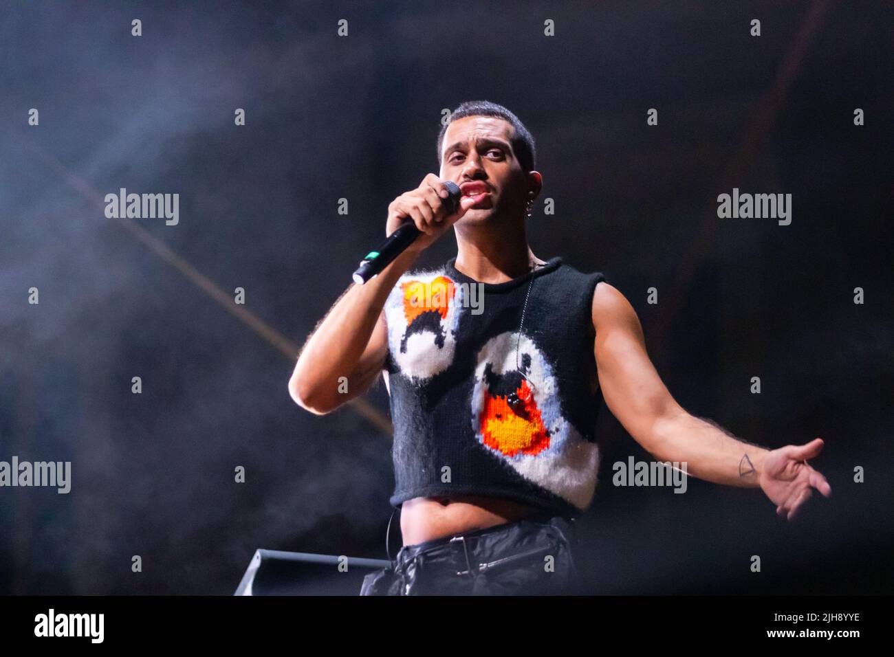 Mahmood performing on stage during the Italian singer Music Concert ...